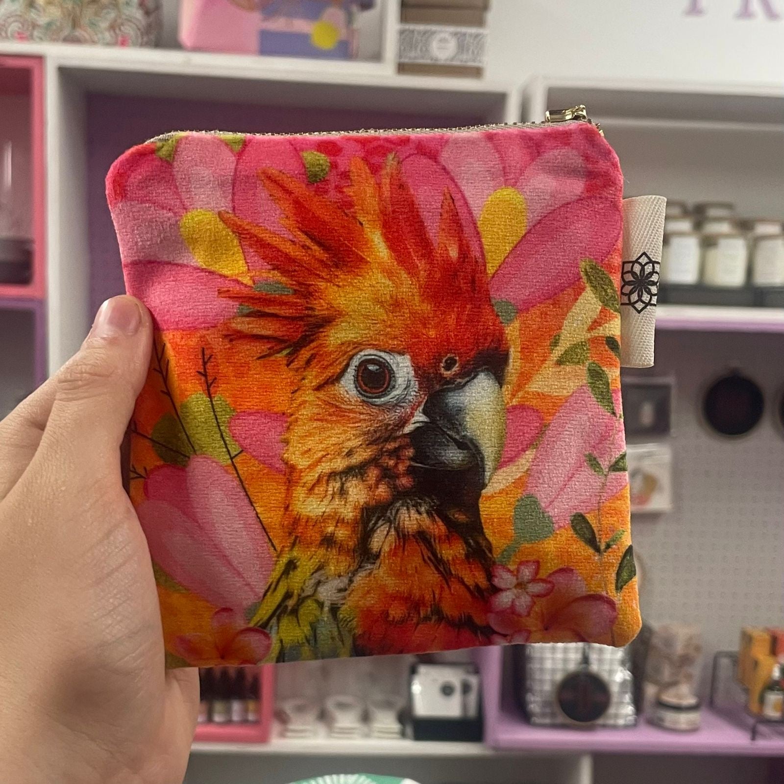 Coin Purse | Velvet | Birds & Botanical Range | Orange Parrot