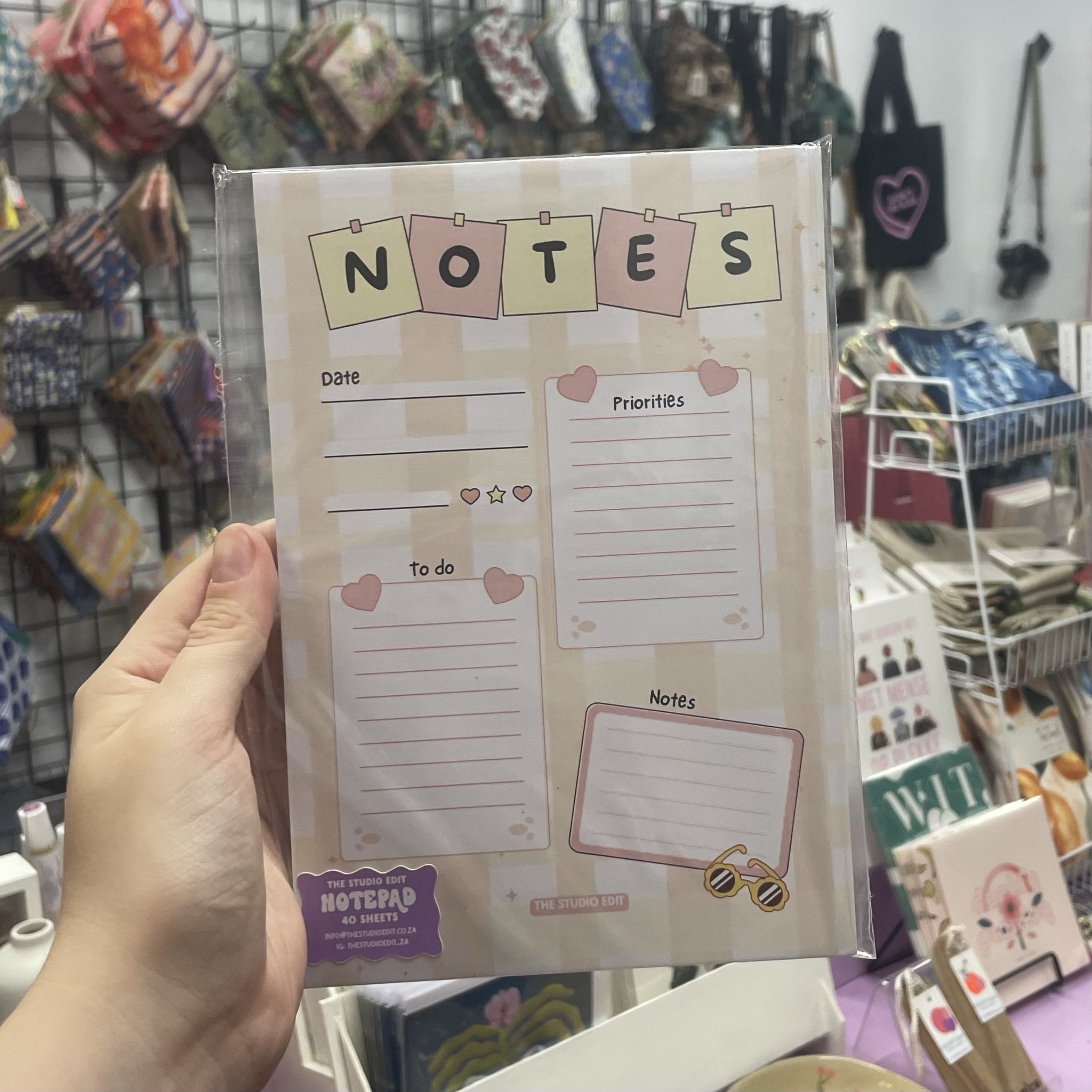 Notepad | Notes | pink and yellow checkered background